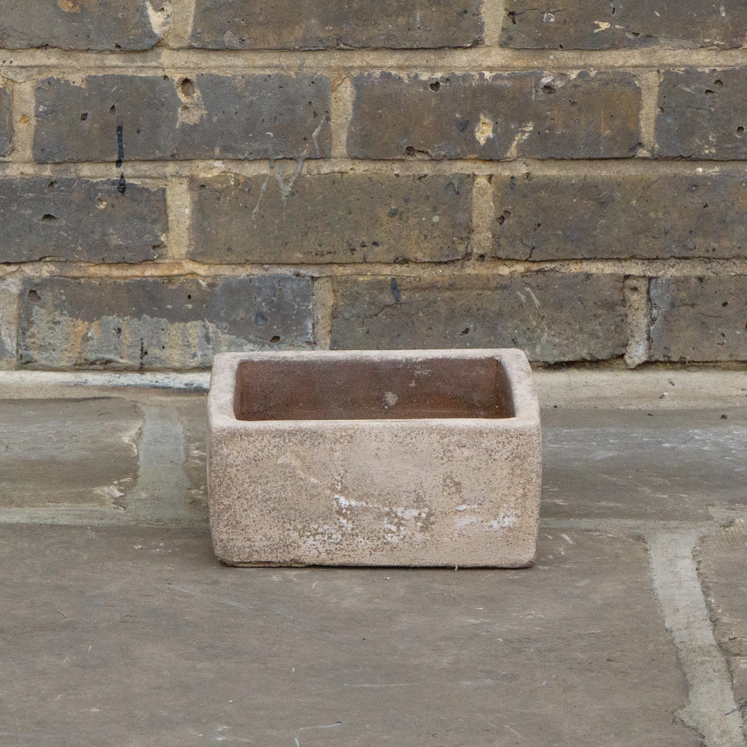 Antique Sand Handmade Low Square Stone Planter (D21cm x H10cm ...