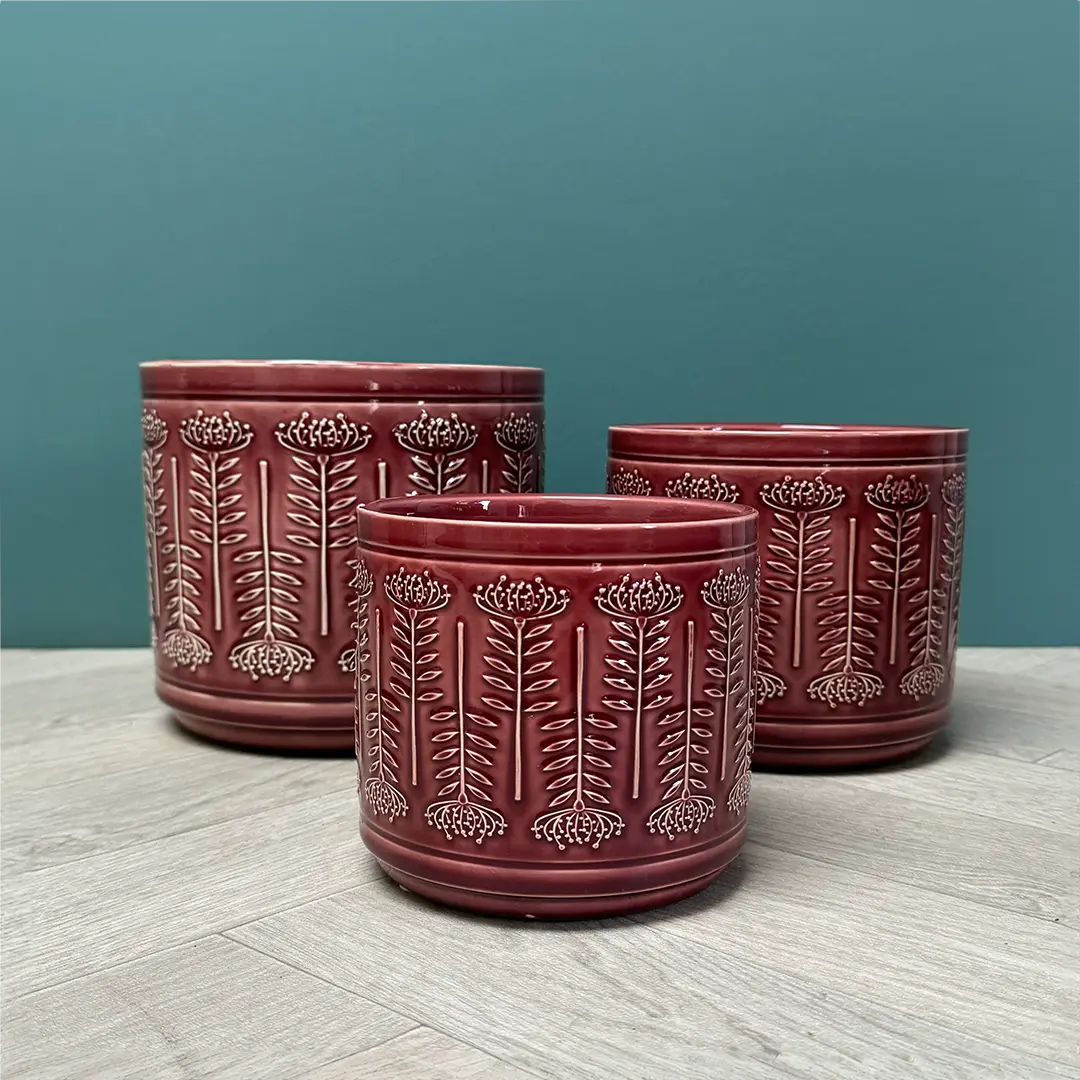 Berry Protea Pot (D12.5xH11cm) Berry Red Ceramic Plant Pot - The Boma ...