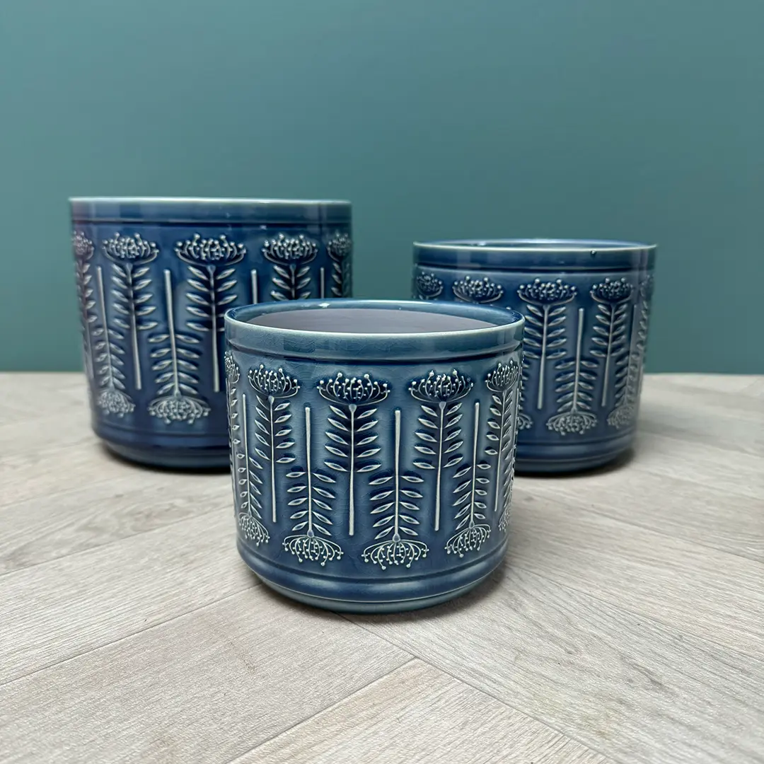 Blue Protea Pot (D12.5xH11cm) Blue Ceramic Plant Pot - The Boma Garden ...
