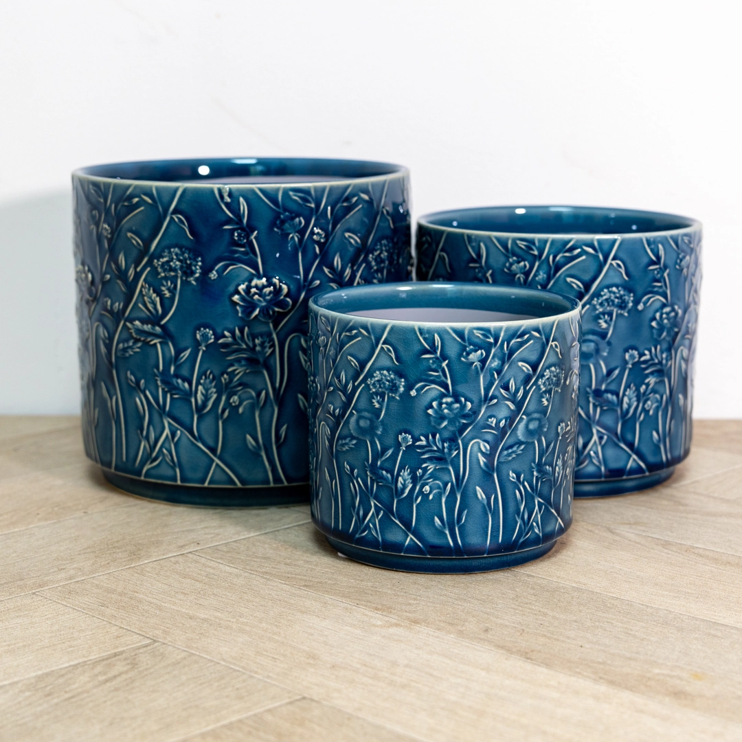 Ceramic Pot Blue Trailing Blooms (D17cm) Indoor Plant Pot - The Boma ...