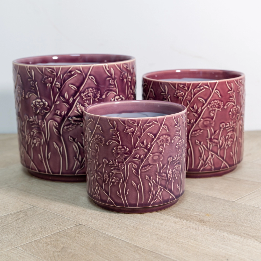 Ceramic Pot Purple Trailing Blooms (D13.5cm) Indoor Plant Pot - The ...