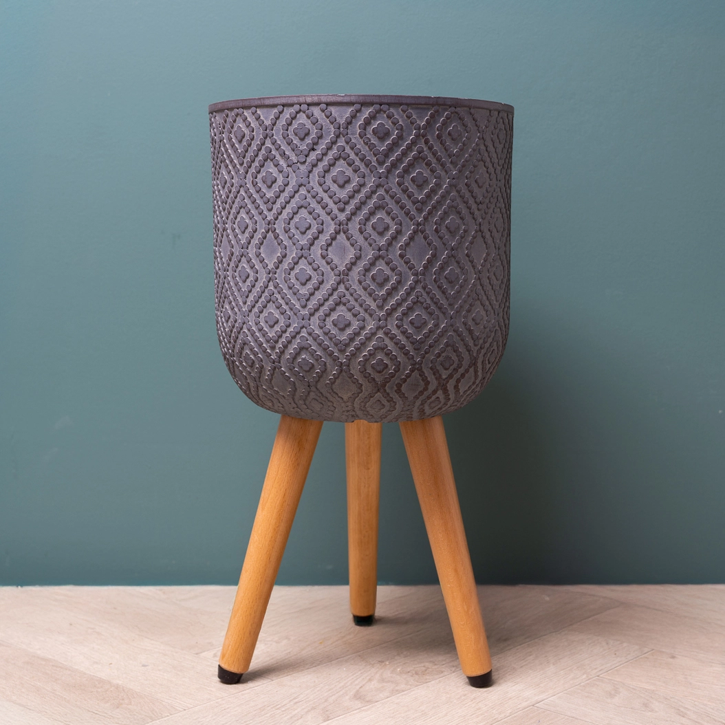 Diamond Pot on Legs Grey (D25cm x H47cm) Multi-use Indoor Plant Pot ...