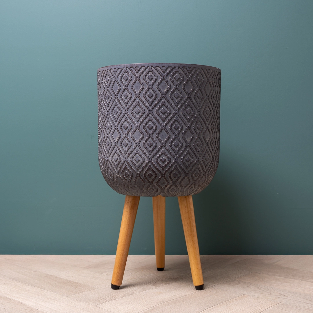 Diamond Pot on Legs Grey (D30cm x H52cm) Multi-use Indoor Plant Pot ...
