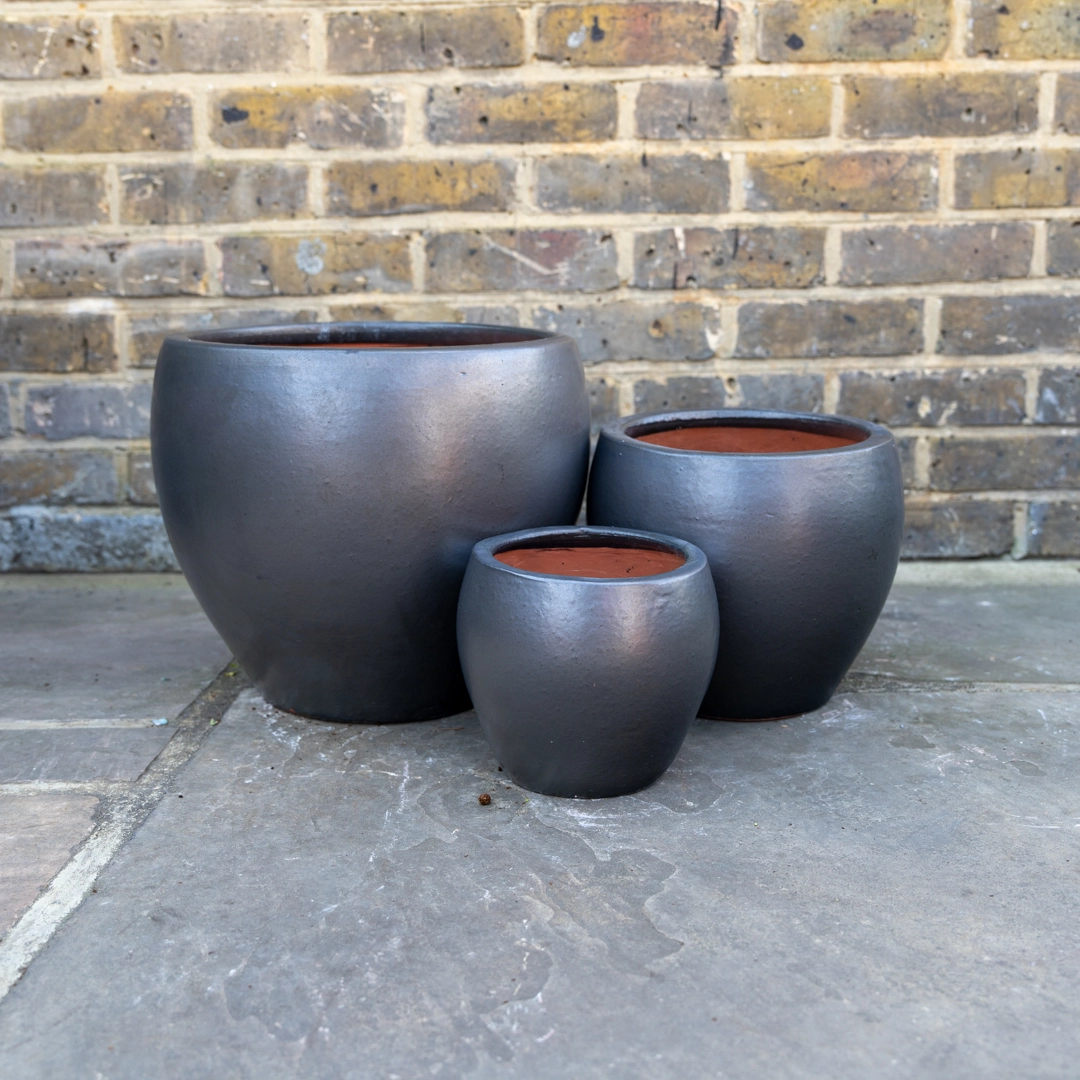 Glazed Terracotta Belly Pot Matt Black Planter (D38cmx32cm) Handmade ...