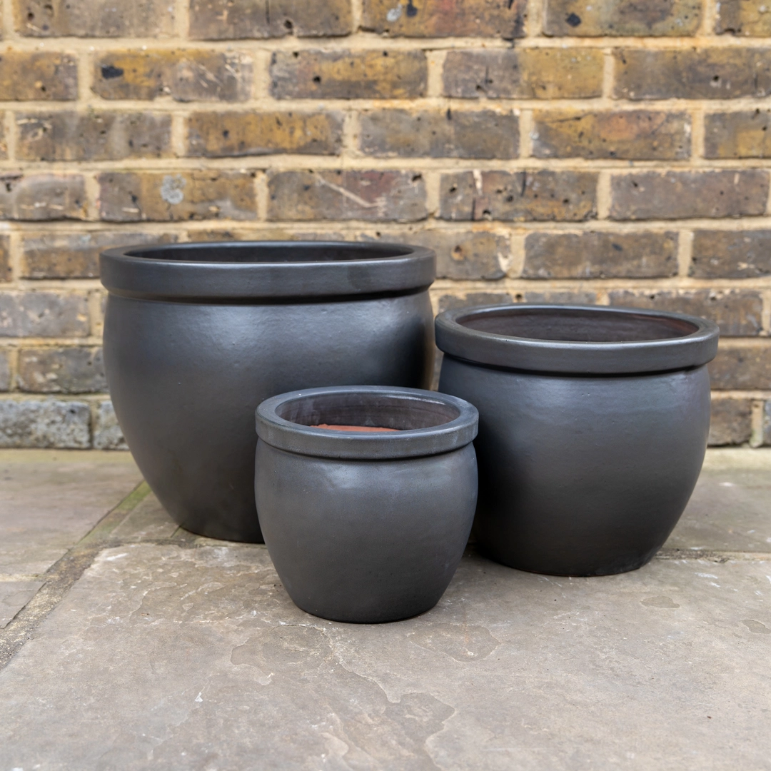 Glazed Terracotta Delta Rim Matt Black Planter (D21cmx16cm) Handmade ...