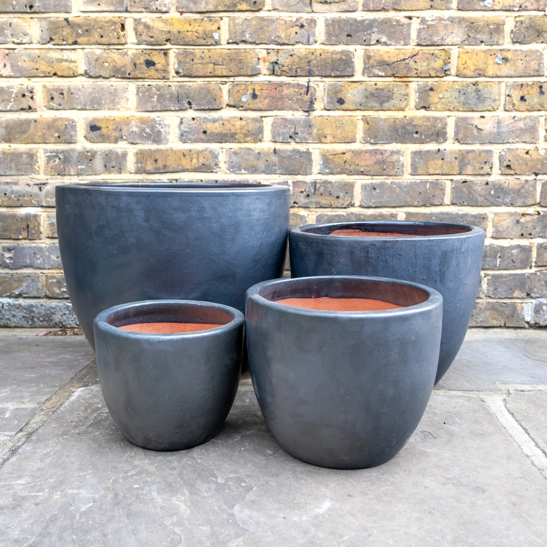 Glazed Terracotta Egg Pot Matt Black (D22cm x H21cm) Handmade Outdoor ...