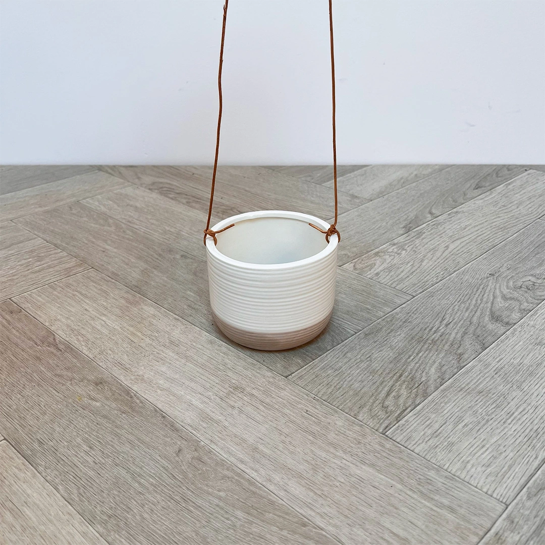 Hanging Plant Pot Ripple White & Brown (10cm) - The Boma Garden Centre
