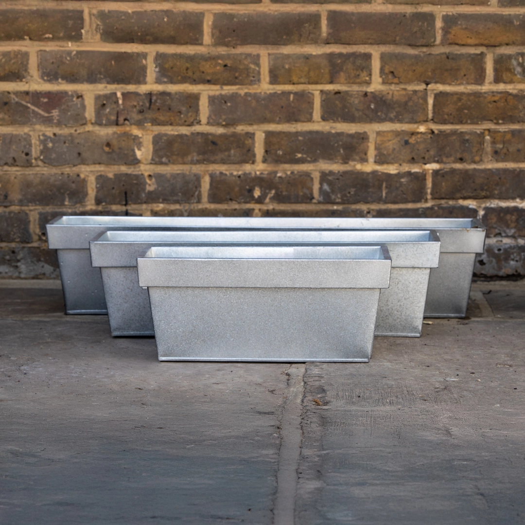 Metal Trough Window Box Planter - Silver (L40cm x W17cm x D17cm) - The ...