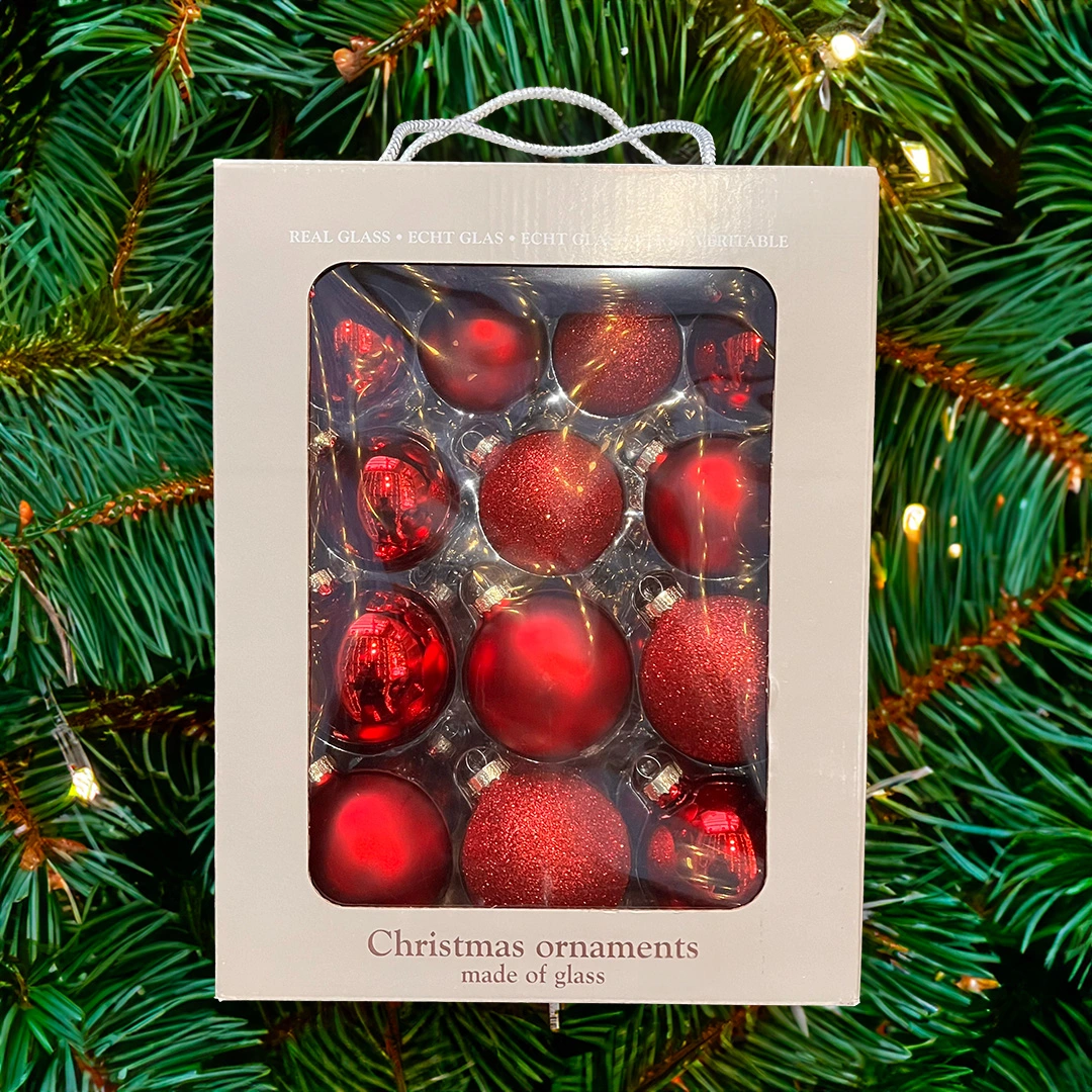 Red Glass Christmas Tree Bauble Ornament Set (26Pcs) Christmas Tree ...