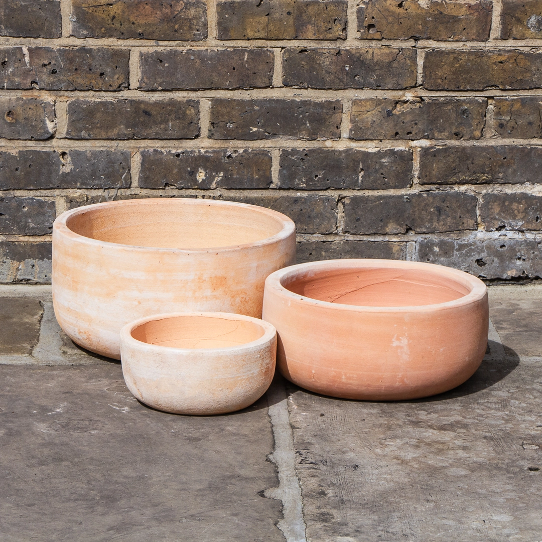 Whitewash Terracotta Bowl Planter (D21x10cm) Handmade Outdoor Plant Pot ...