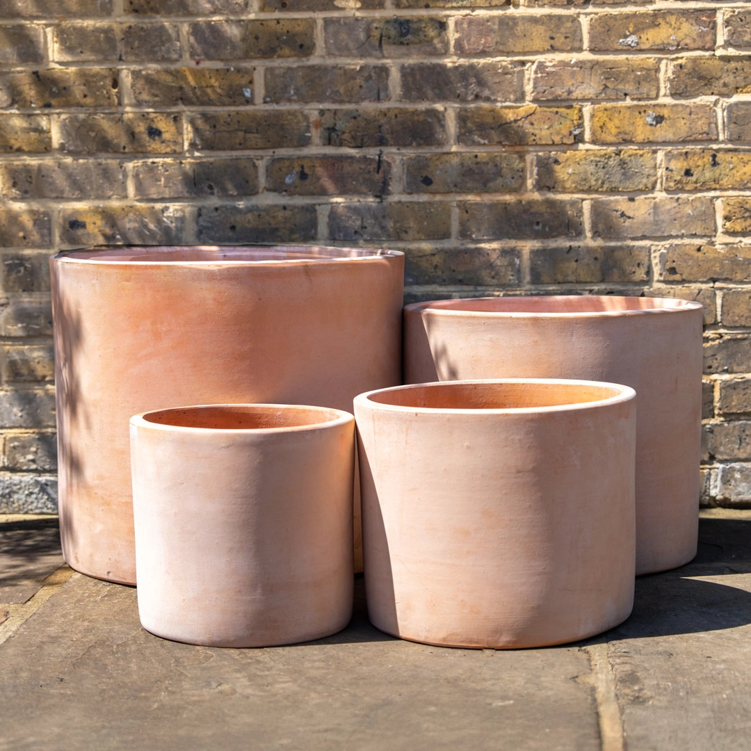 Whitewash Terracotta Cylinder Planter (D30cm x H28cm) Handmade Outdoor ...