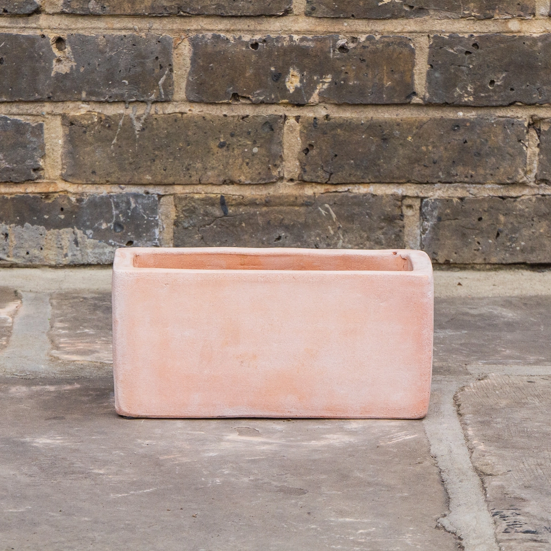 Whitewash Terracotta Handmade Outdoor Trough Planter (Pot size D25cm x ...