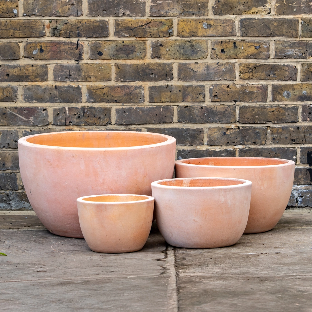 Whitewash Terracotta Egg Low Planter (D23cm x H16cm) Handmade Outdoor ...