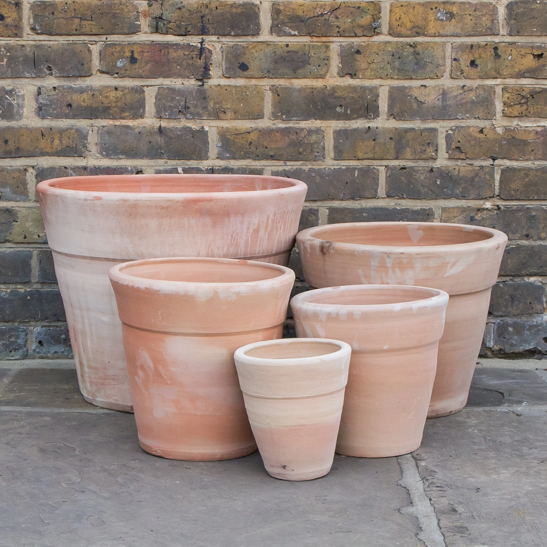Whitewash Terracotta Handmade Stan Wide Planter (D31cm x H30cm) Outdoor ...